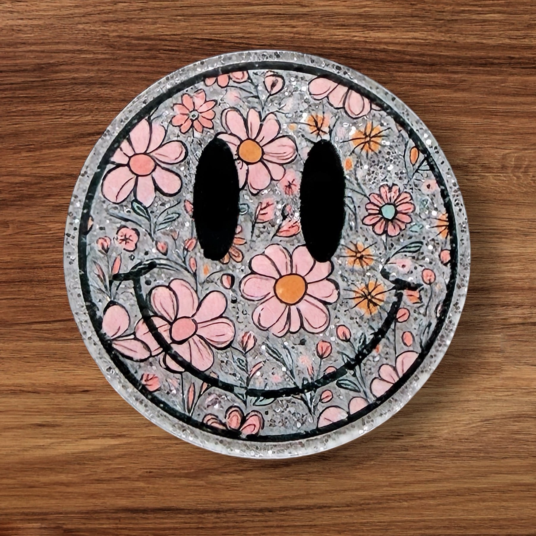 Floral Happy Face Acrylic Flatback – East Tennessee Bead Supply Company
