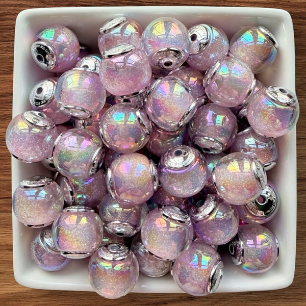 16mm Galaxy Glitter Acrylic Bead With Silver End Caps (Pink) – East ...